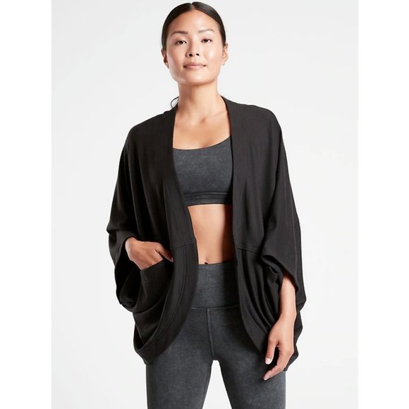 Athleta | Sweaters | Athleta Small Black Cocoon Wrap Open Front Relaxed ...